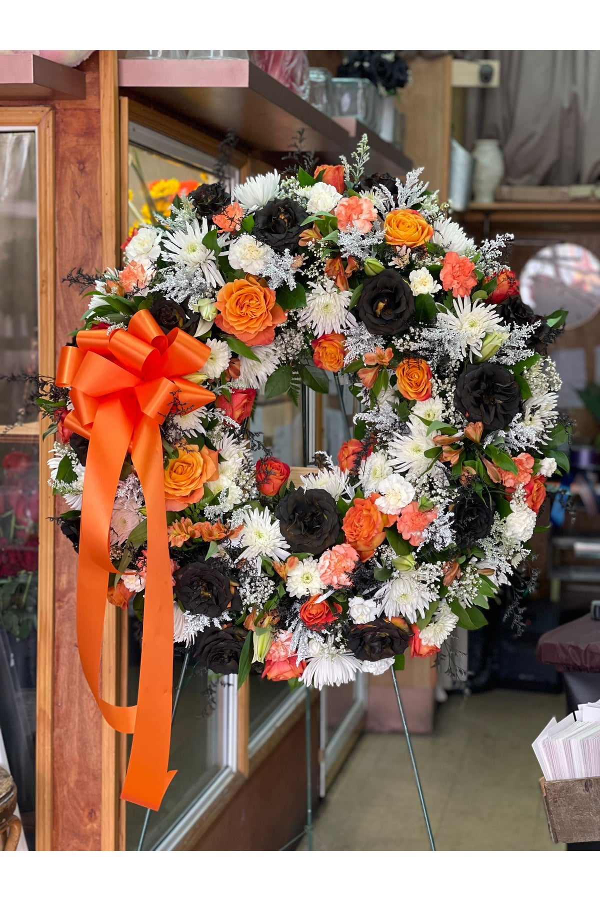 Sunset Tribute Standing Funeral Wreath | Brooklyn Sympathy Flowers ...
