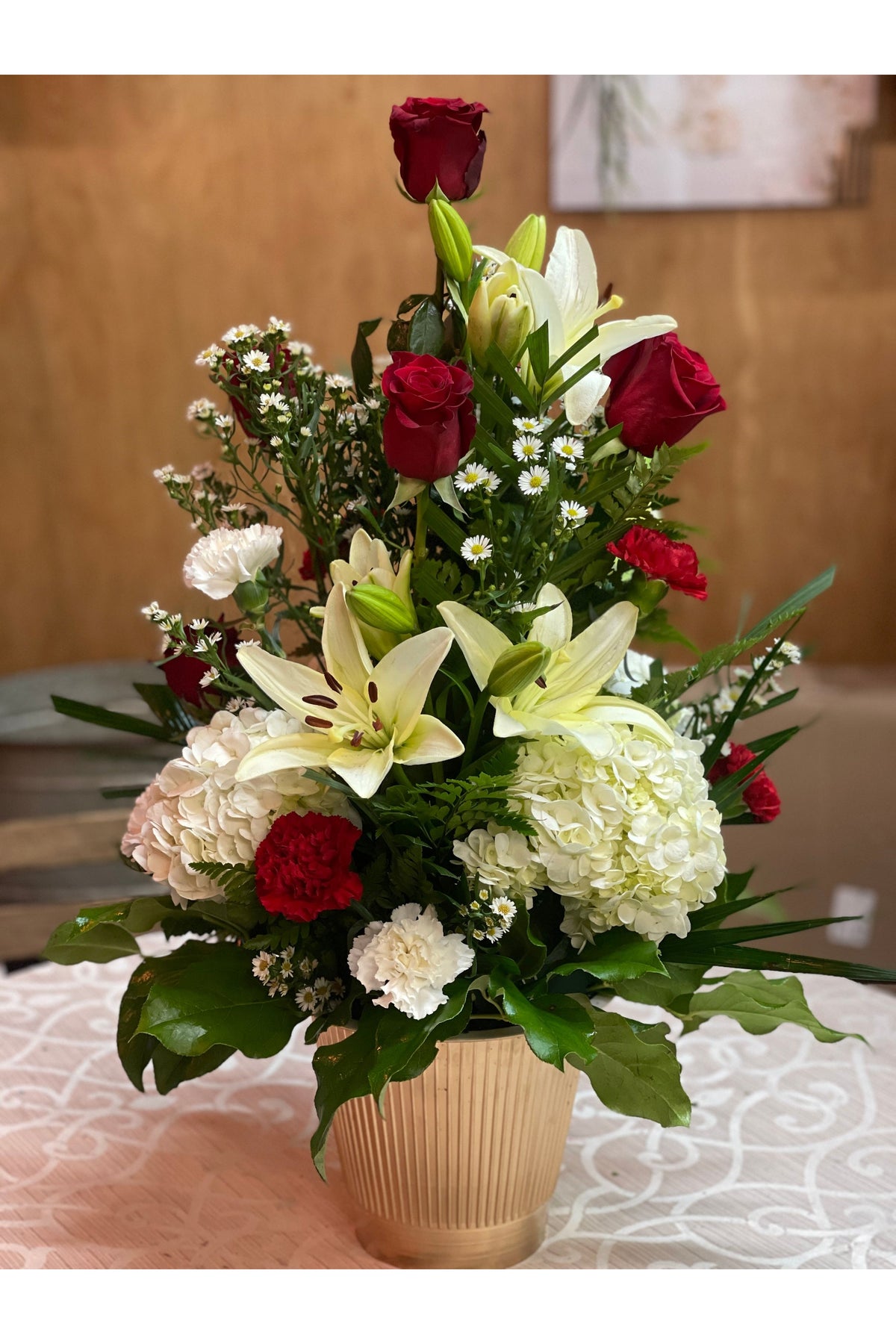 red-rose-lily-floor-basket-sympathy | Hackensack Florist — Eclore Floral