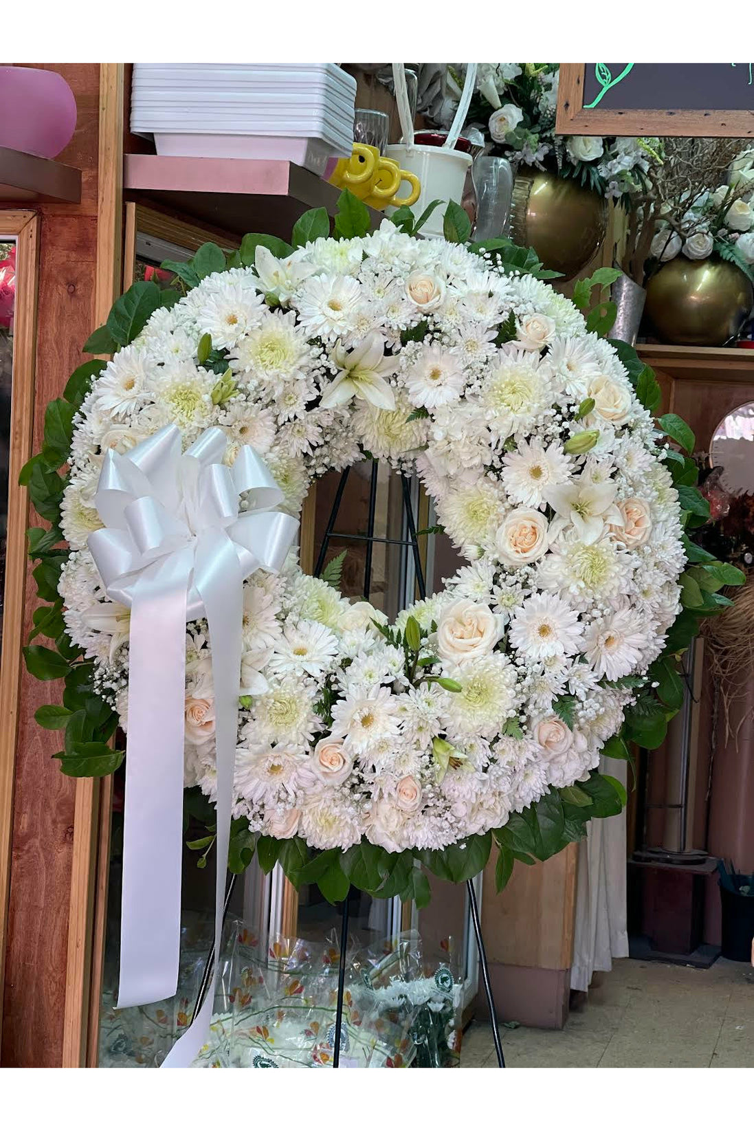 All-White Funeral Wreath | Elegant Sympathy Tribute NJ — Eclore Floral